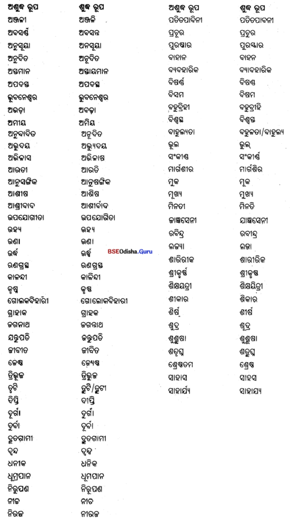 BSE Odisha 10th Class Odia Grammar ସାଧାରଣ ଅଶୁଦ୍ଧି – BSE Odisha